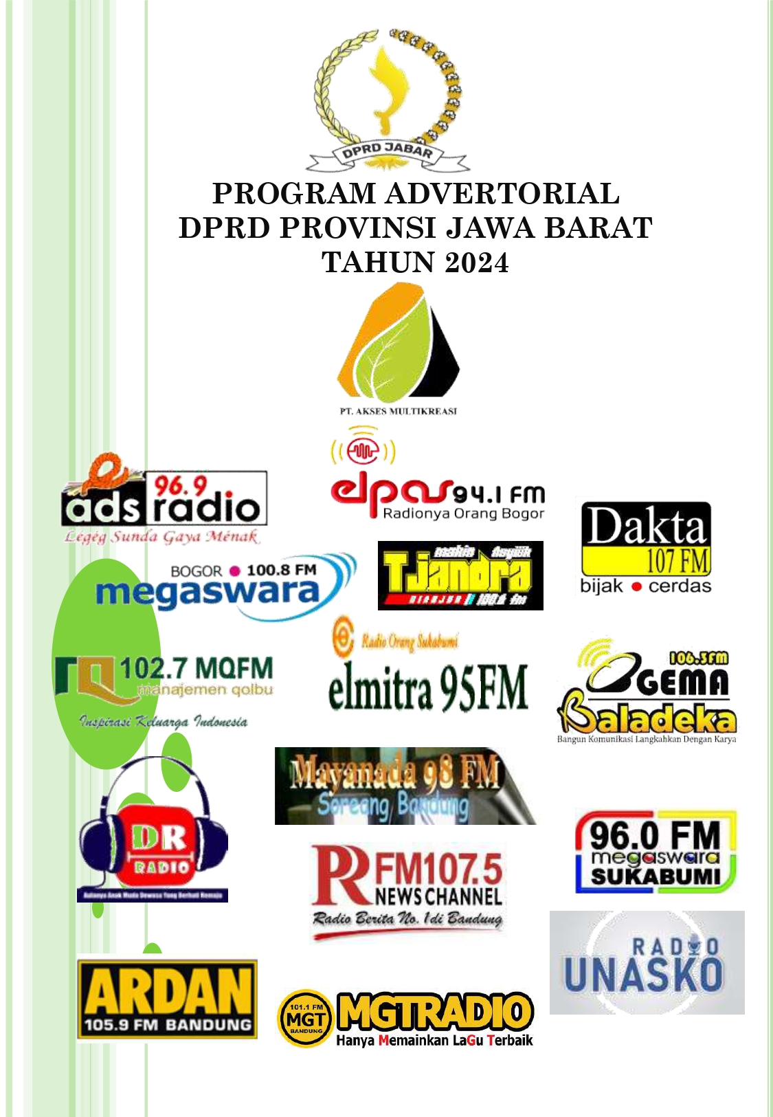 PAKET PROGRAM ADVERTORIAL DPRD PROVINSI JAWA BARAT TAHUN 2024 DI 15 RADIO